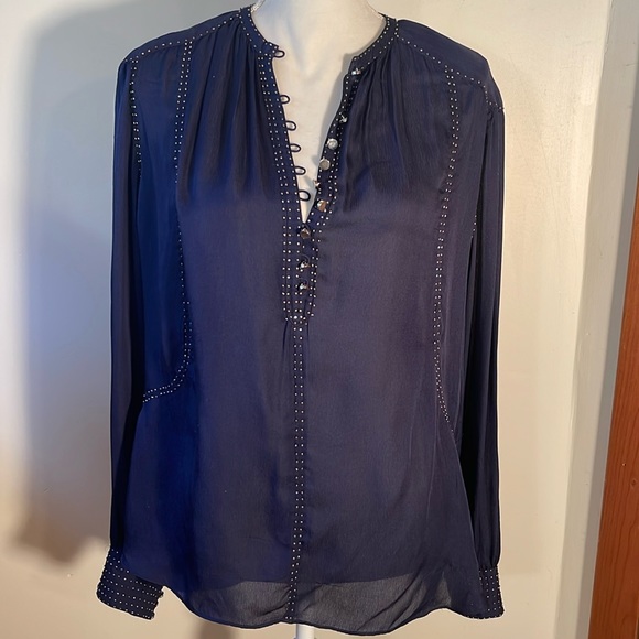 Isabel Marant | Tops | Isabel Marant Indigo Silk Beaded Blouse | Poshmark
